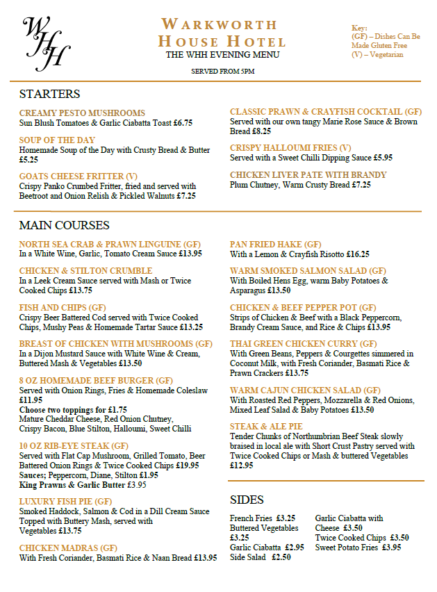 Menu Warkworth House Hotel