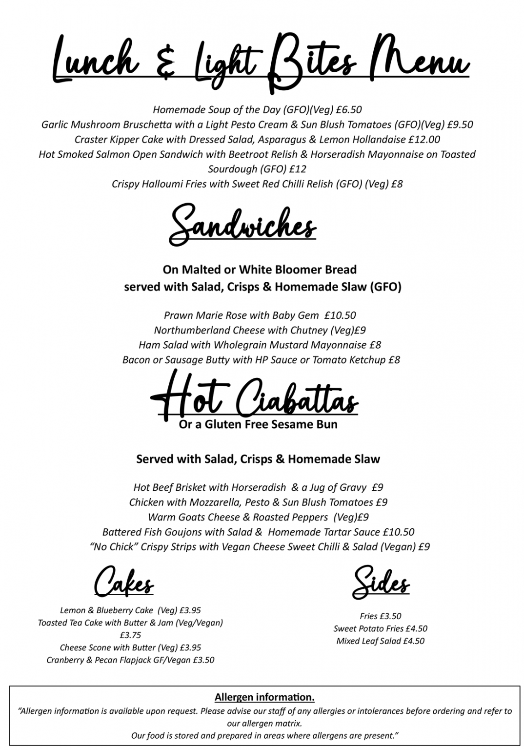 Menu - Warkworth House Hotel